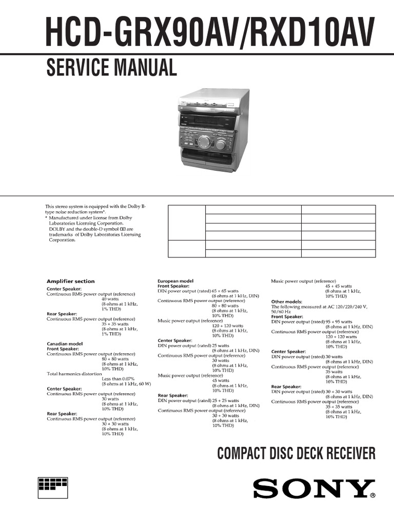 Sony Hcd-Grx90av Rxd10av | PDF