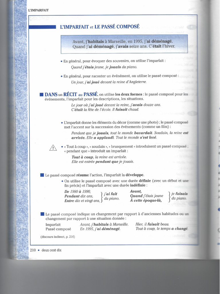 Le Passé Composé Et Limparfait p.210 | PDF