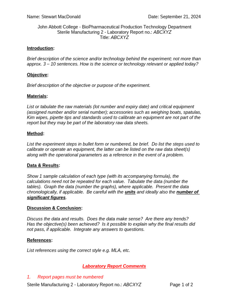 Lab0 3 Lab Report Format - Comments | PDF | Calibration | Experiment