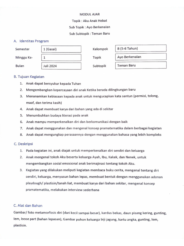 modul ajar kel. B minggu 1 | PDF