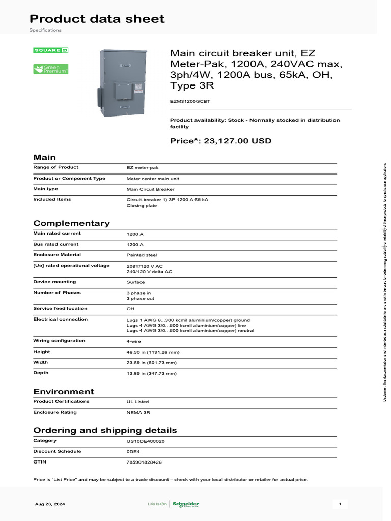 Schneider Electric - EZ-MeterPak-Meter-Centers - EZM31200GCBT | PDF
