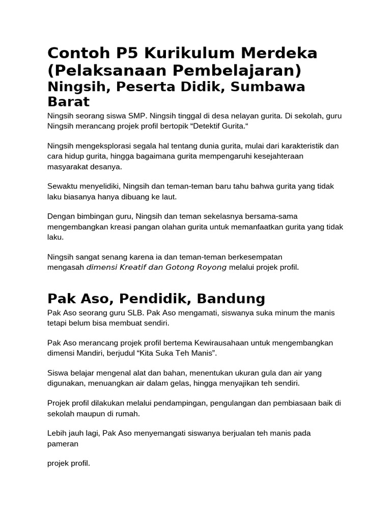 Contoh P5 Kurikulum Merdeka | PDF