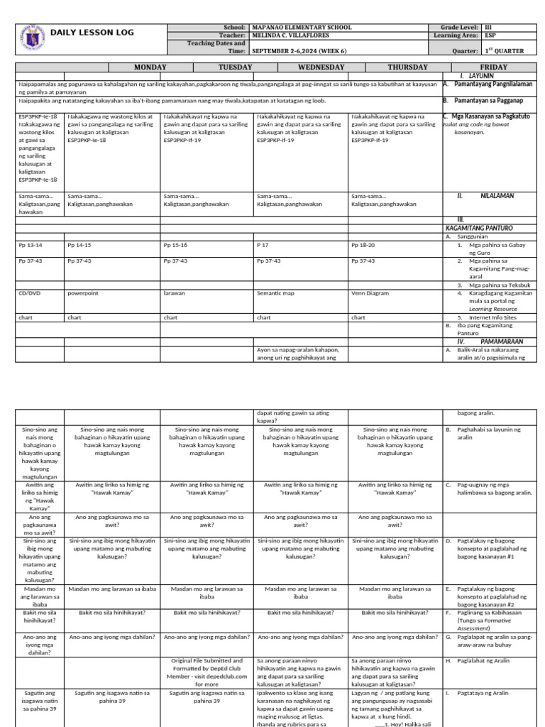 DLL - Esp 3 - Q1 - W6 | PDF