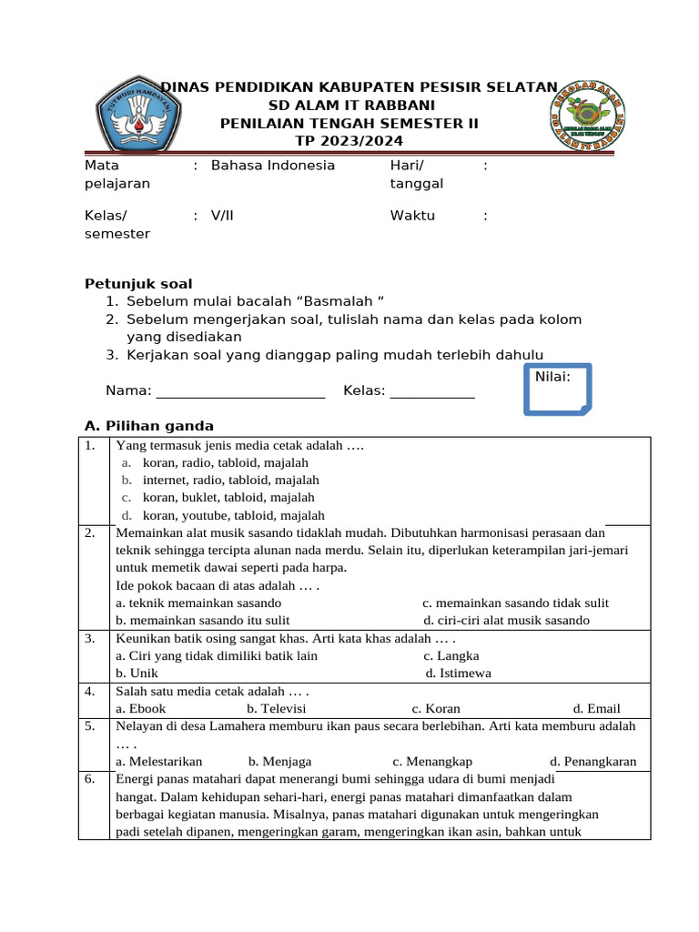 Soal PTS Bina Sem2 | PDF