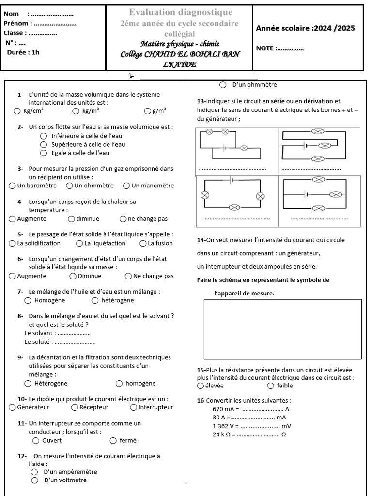 Evaluation Diagnostique 2AC - Copie | PDF