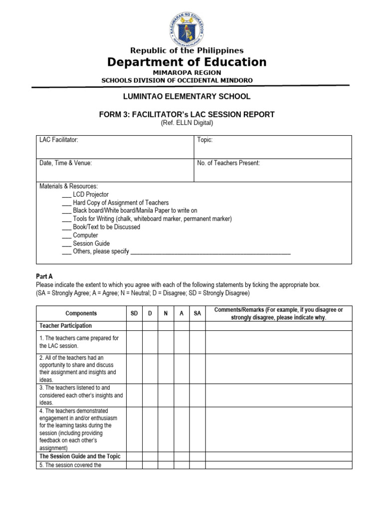 Form 3. Facilitator LAC Session Report | PDF