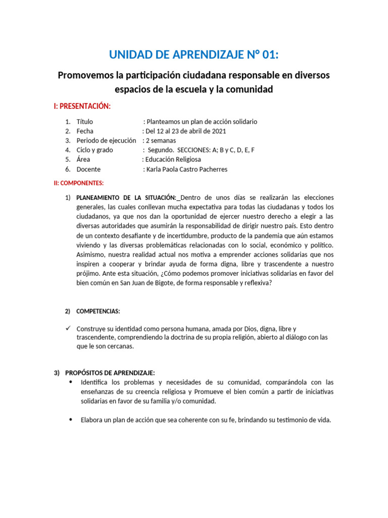 UNIDAD DE APRENDIZAJE N ° 1 Del 12 Al 23 de Abril | PDF