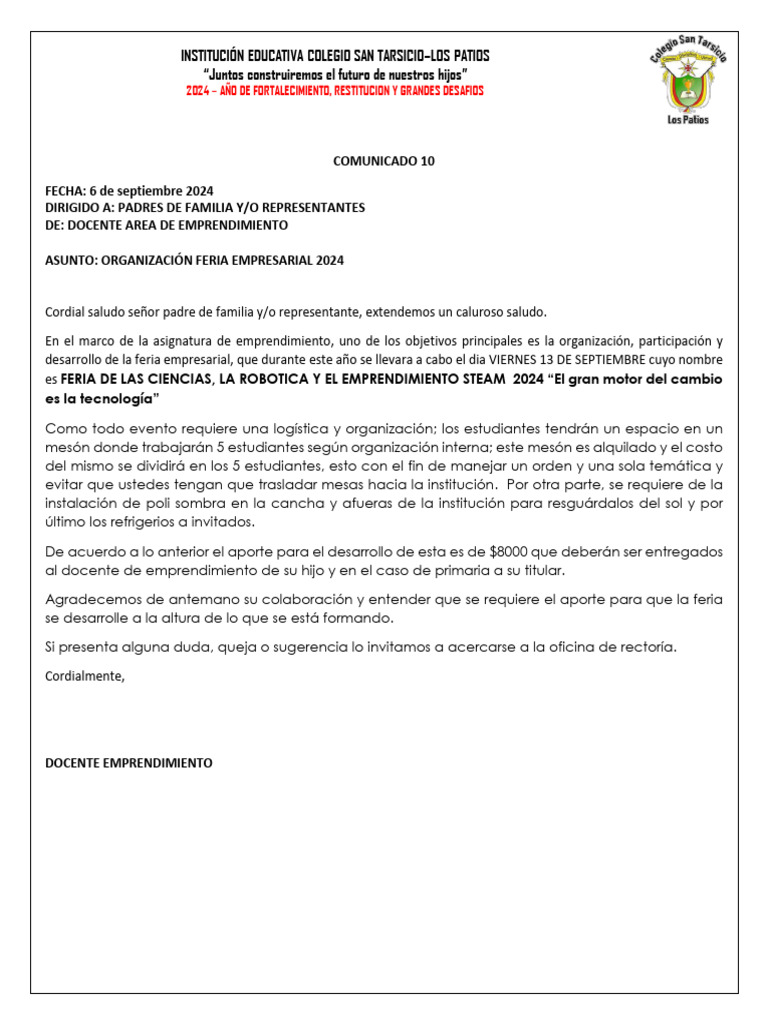 Comunicado 10 Feria Empresarial | PDF