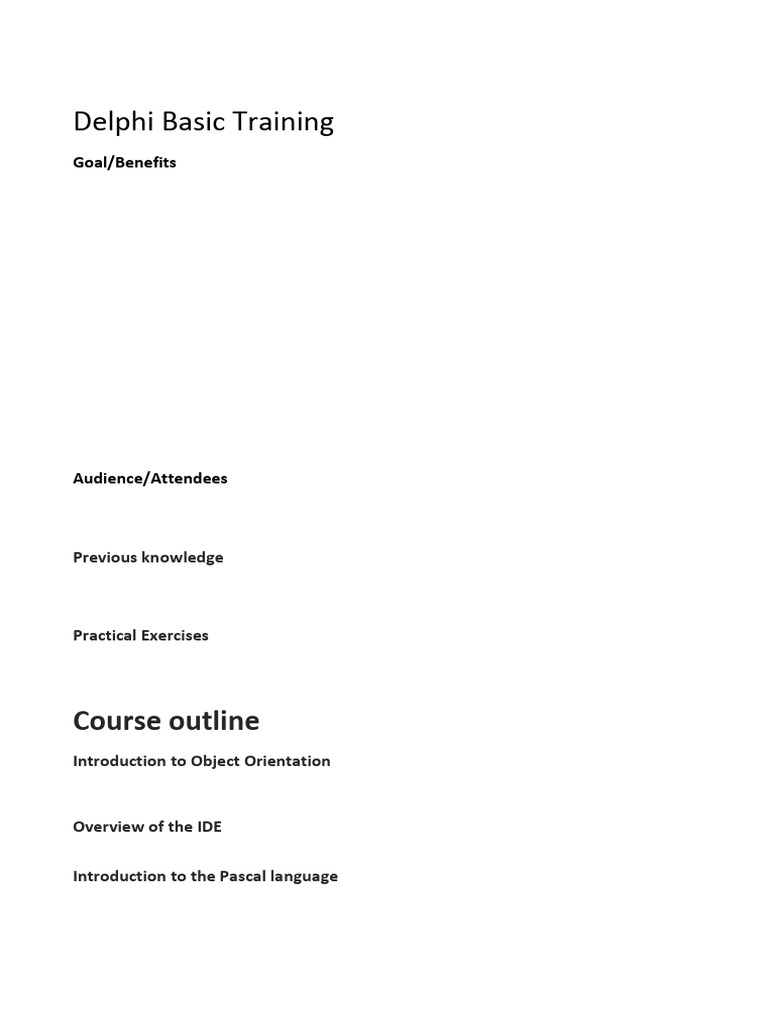 Delphi Basic Training Course Agenda | PDF