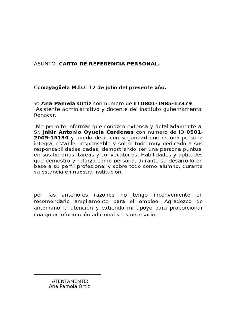 Referencias Pérsonales Jahir C No Borra | PDF