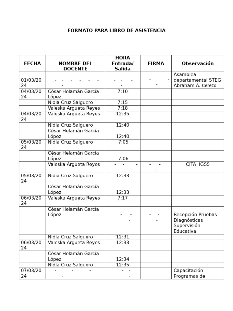 Formato para Libro de Asistencia | PDF