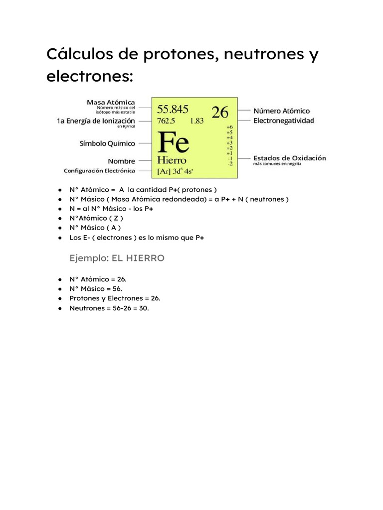 Cálculos de Protones, Neutrones y Electrones | PDF