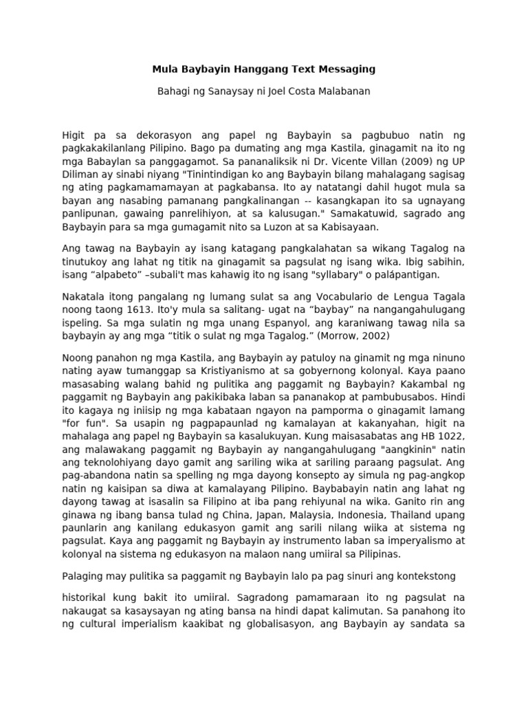 Mula Baybayin Hanggang Text Messaging | PDF