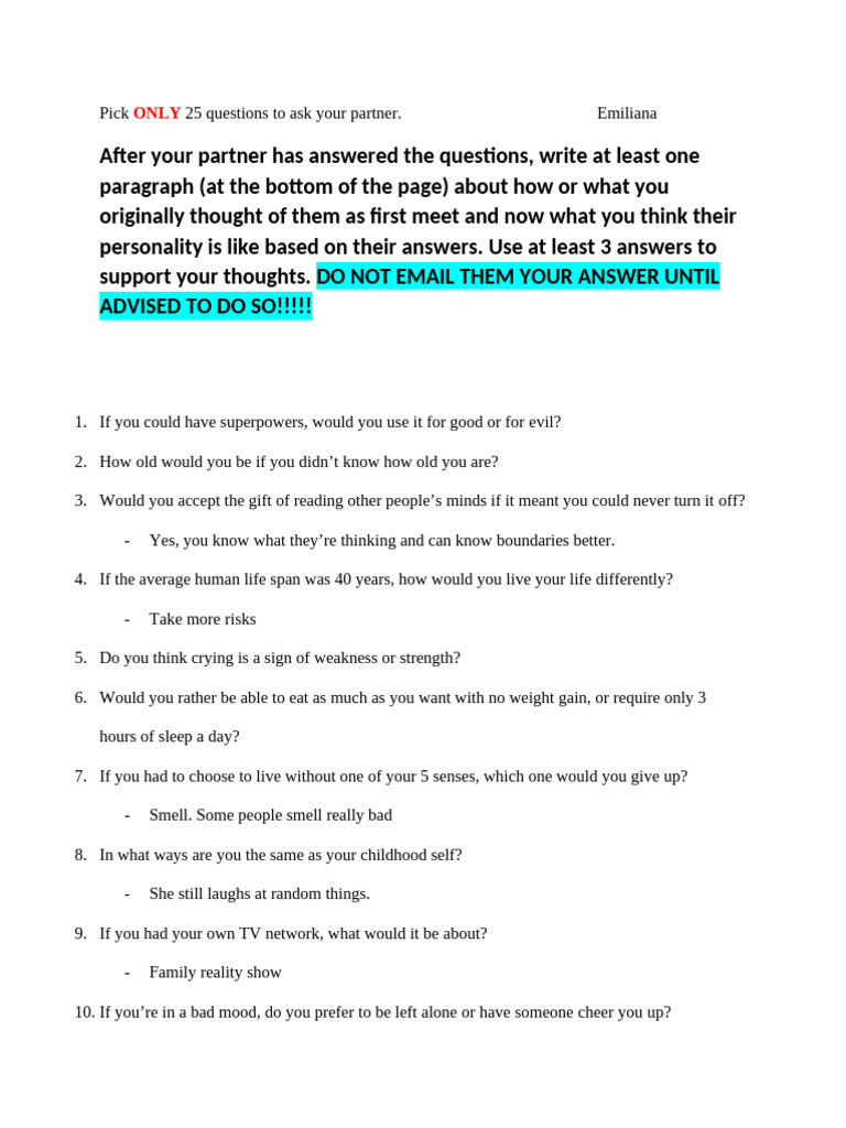 Personality Interview And Paragraph Pdf