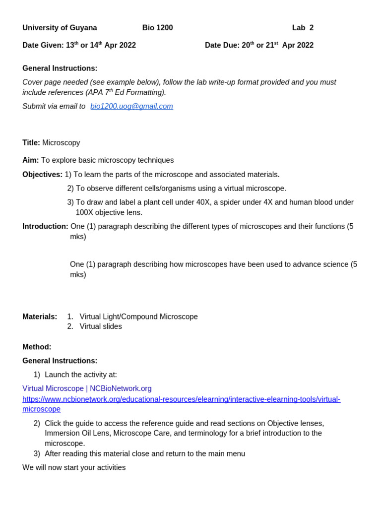 Bio 1200 Lab 2 - 2022 | PDF