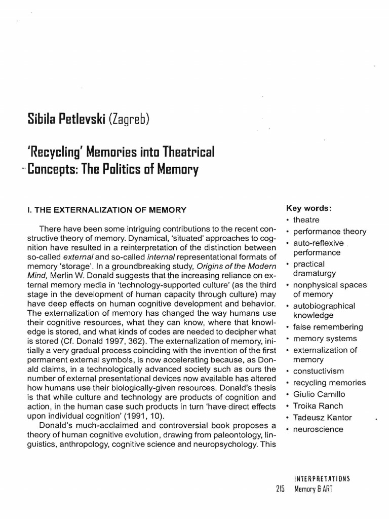 Recycling Memories Into Theatrical Conc | PDF