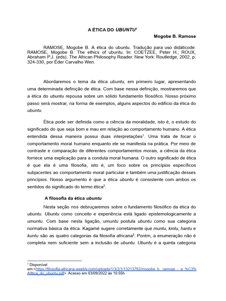A Ética Do Ubuntu - Mogobe B. Ramose | PDF