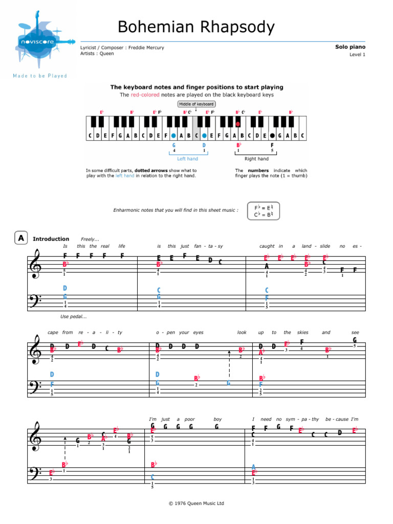 Bohemian Rhapsody Queen Piano Solo Level 1 Pdf