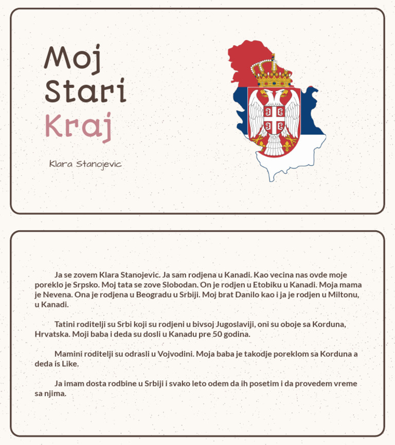 Moj Stari Kraj - Serbian Class | PDF