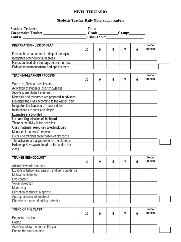 NEW rubric or observation sheet of paper (1) | PDF