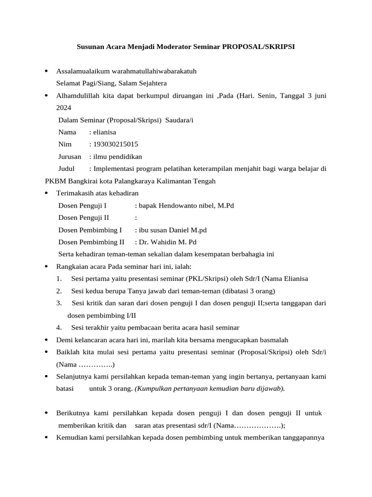 Susunan Acara Menjadi Moderator Seminar PROPOSAL | PDF