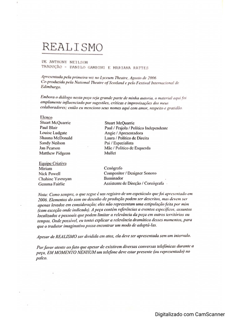 Realismo - de Anthony Neilson | PDF