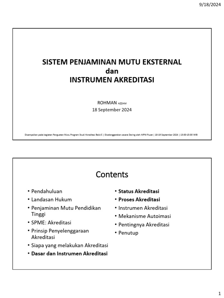 1 - 2024-9-18 - Sistem Penjaminan Mutu Eksternal - AIPNI | PDF