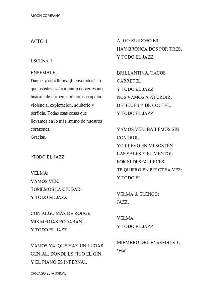 Chicago El Musical Libreto | PDF | Amor