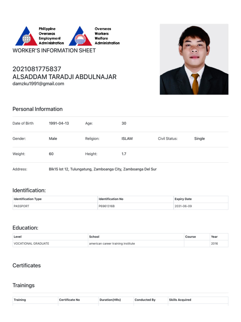 Https:/onlineservices Poea Gov ph/OnlineServices/Main/PrintResume Aspx | PDF