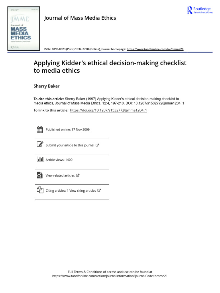 Applying Kidders Ethical Decision Making Checklist To Media Ethics ...