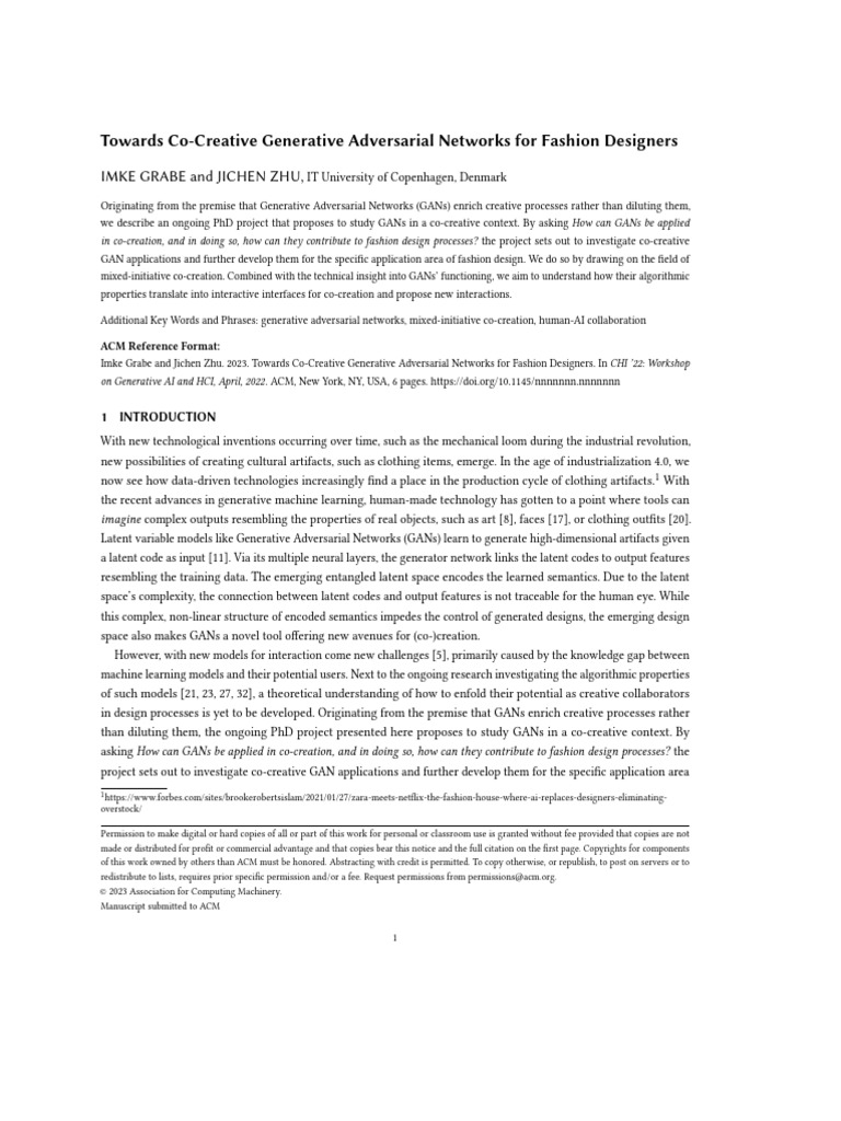 Towards Co-Creative Generative Adversarial Networks For Fashion Designers | PDF