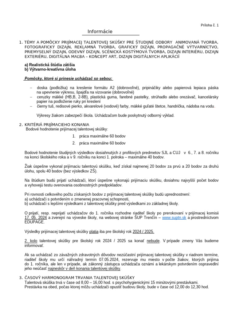 PrÃ Loha Ä . 1 - InformÃ¡cie A Pomã Cky | PDF