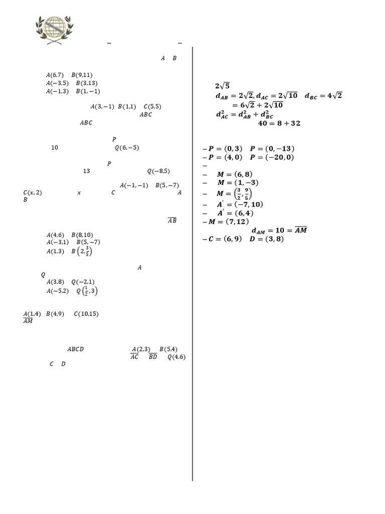 Lista 1 GA Ponto Médio e Distância Entre Pontos | PDF