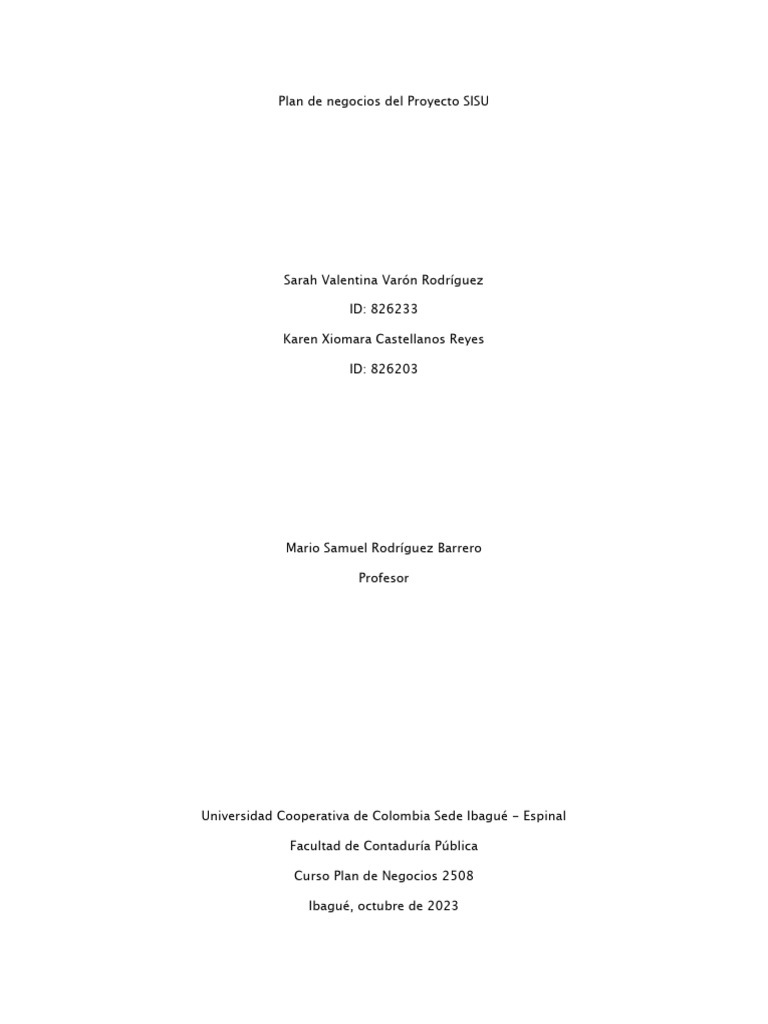 Plan de Negocios Sisu | PDF
