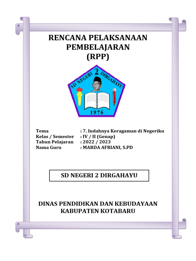 RPP Tematik Kelas 1 4 Dan 6 | PDF