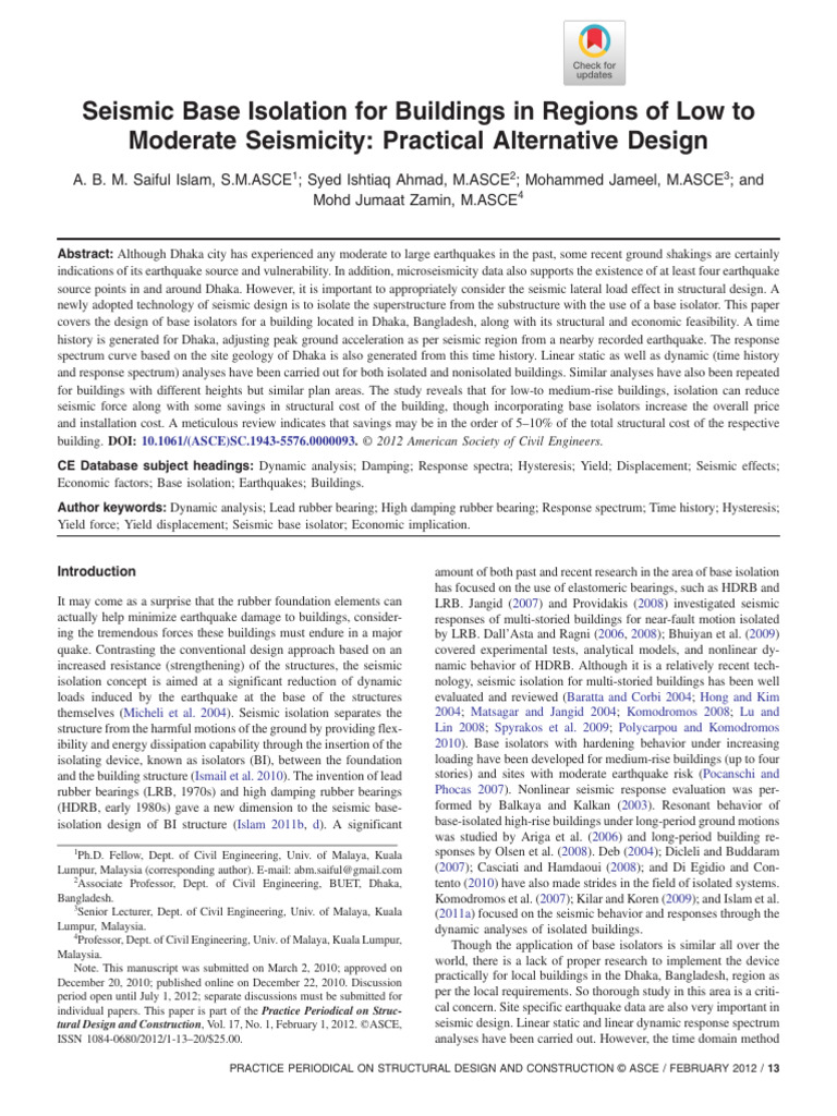 Seismic Base Isolation For Buildings in Regions of Low To Moderate ...