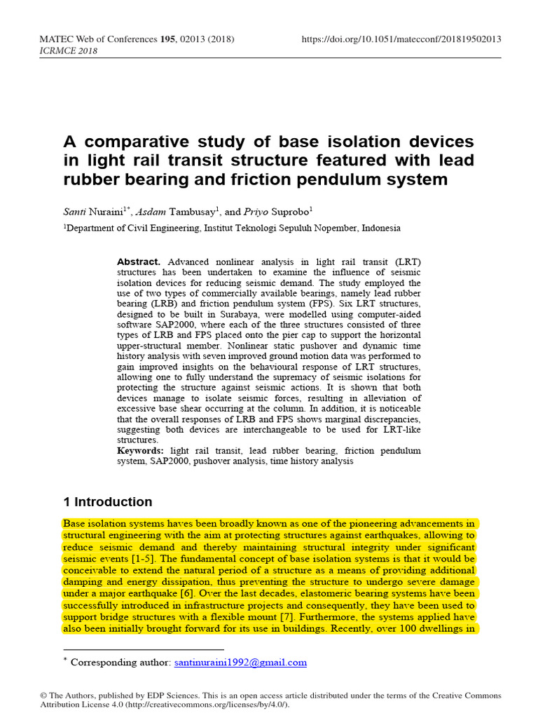 A Comparative Study of Base Isolation Devices in Light Rail Transit ...
