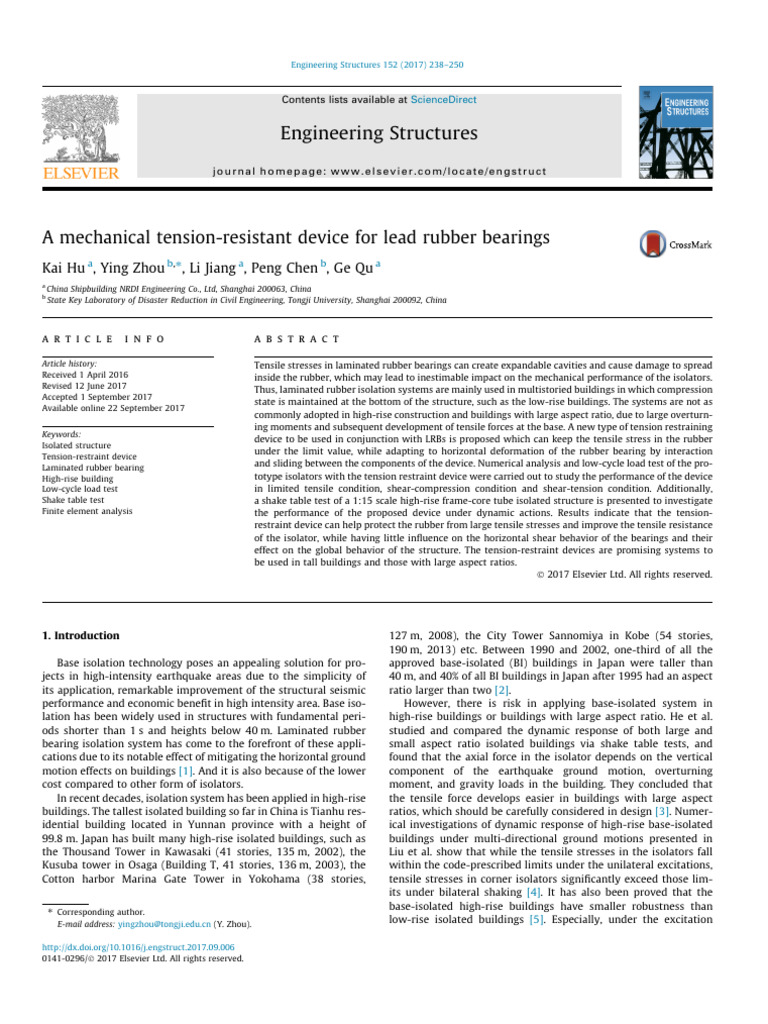 A Mechanical Tension-Resistant Device For Lead Rubber Bearings | PDF