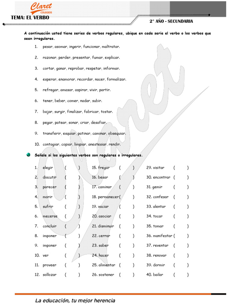Clases de Verbo Ii - 2 Ano | PDF