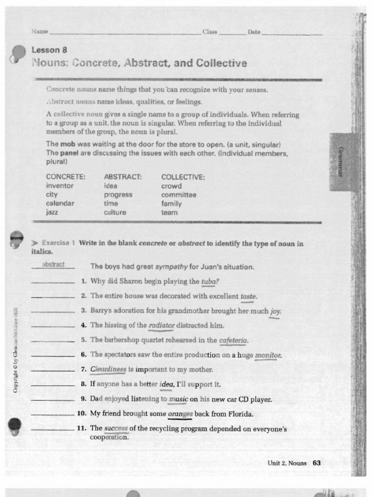 Lesson 8 Nouns Concrete Abstract and Collective | PDF