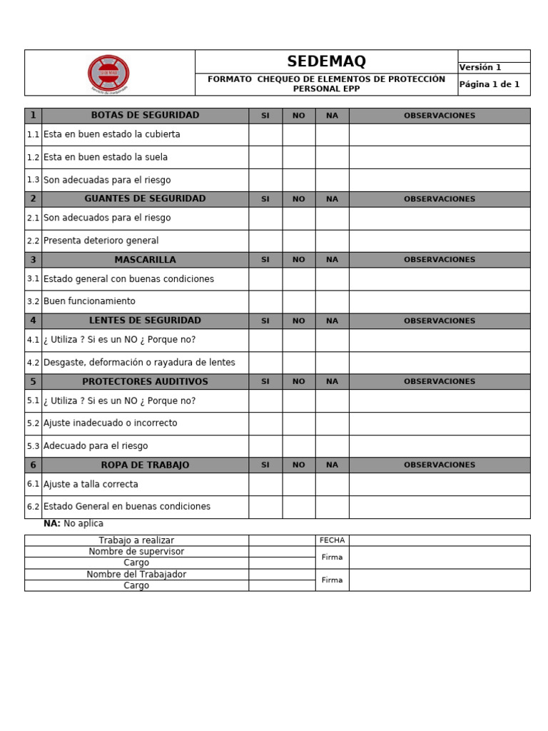 Check List Epp | PDF