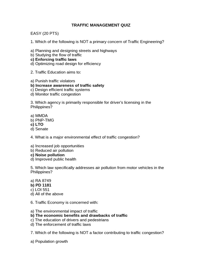 Traffic Management Quiz | PDF