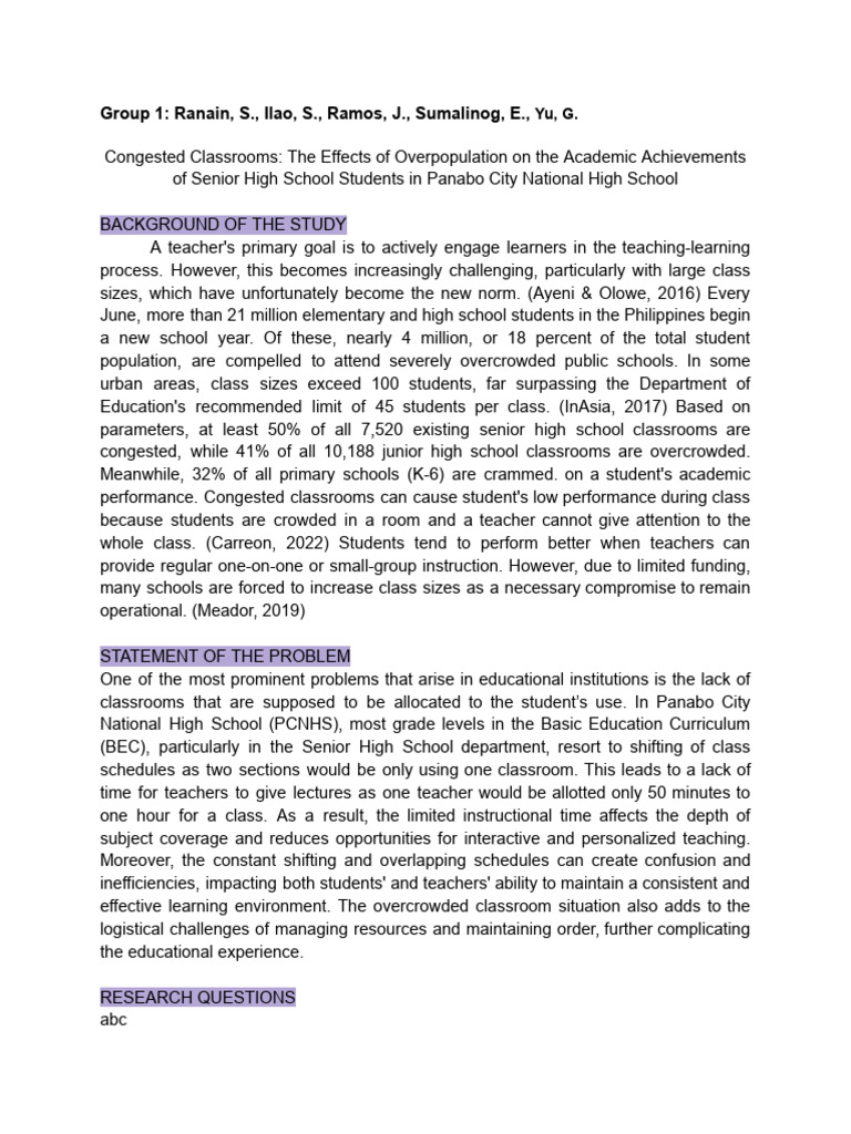 Congested Classrooms- The Effects of Overpopulation on the Academic ...