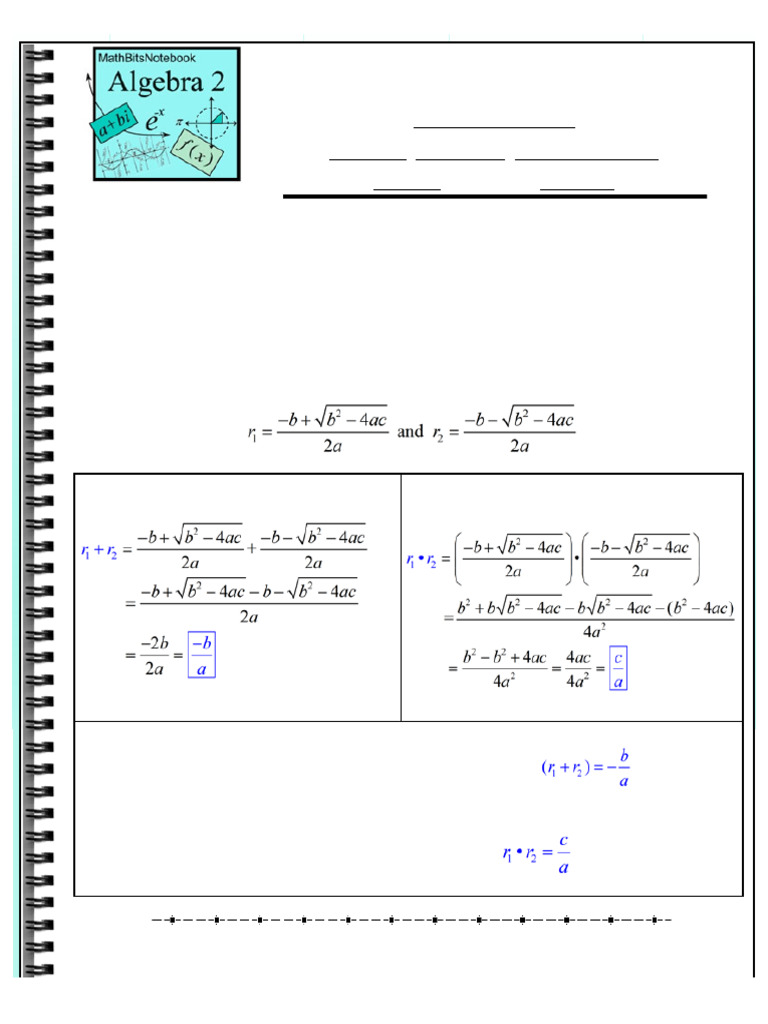 Nature of Roots - Sum and Product - MathBitsNotebook(A2 - CCSS Math) | PDF