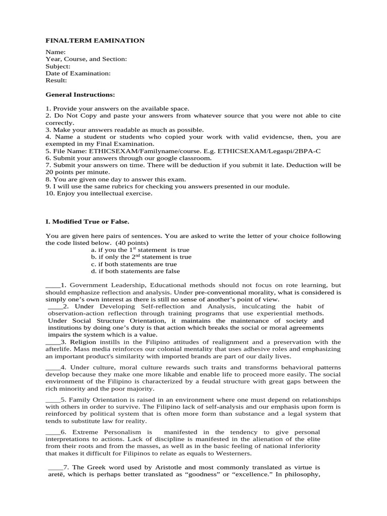 [Template] Final Examination | PDF