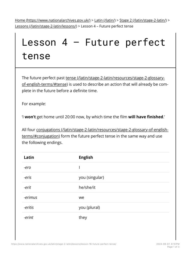 Lesson 4 - Future Perfect Tense - Latin | PDF