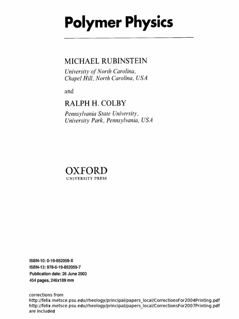 (Chemistry) M. Rubinstein, Ralph H. Colby - Polymer Physics-Oxford ...