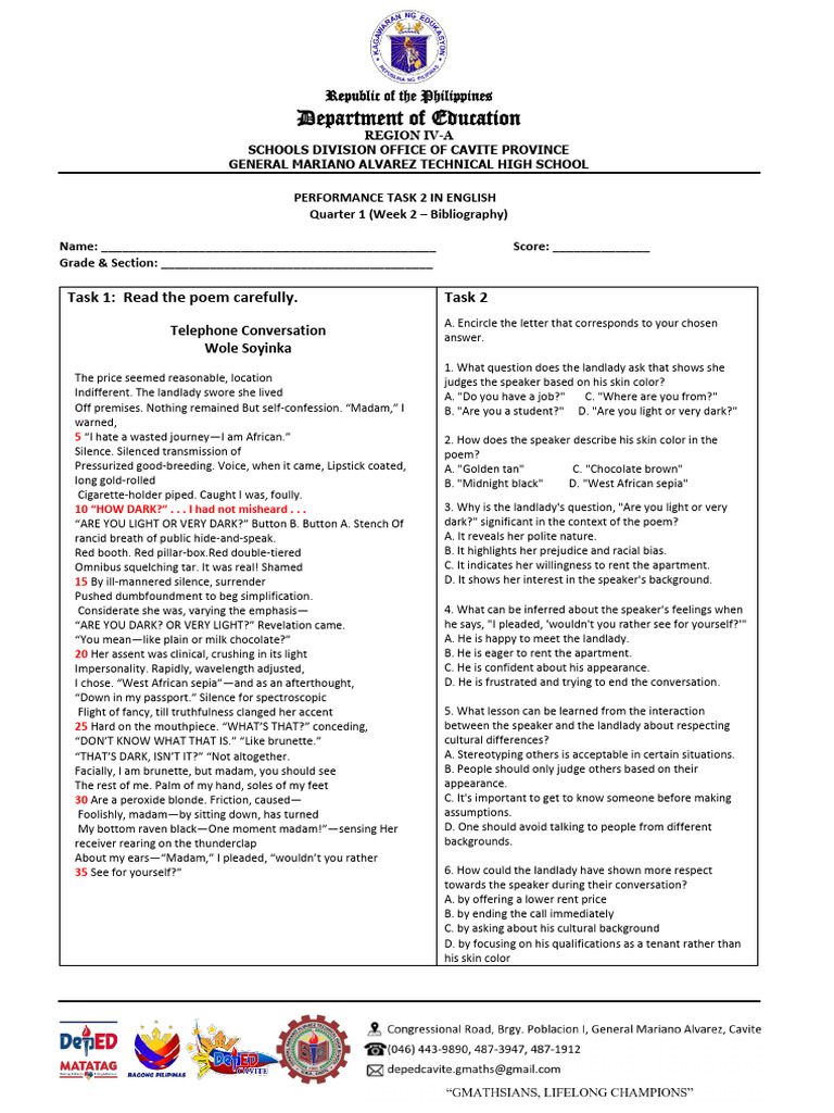 Performance Task 2 in English | PDF