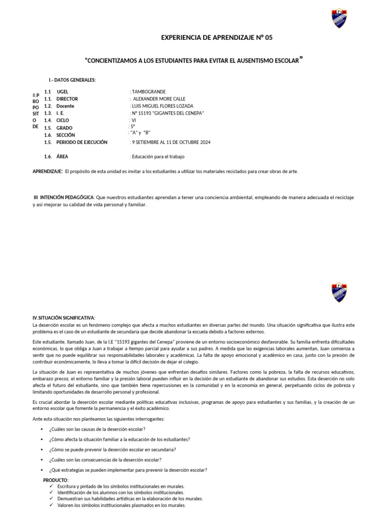 Experinecia 5 - Ept - Quinto 2024 | PDF | Aprendizaje | Crecimiento personal y profesional