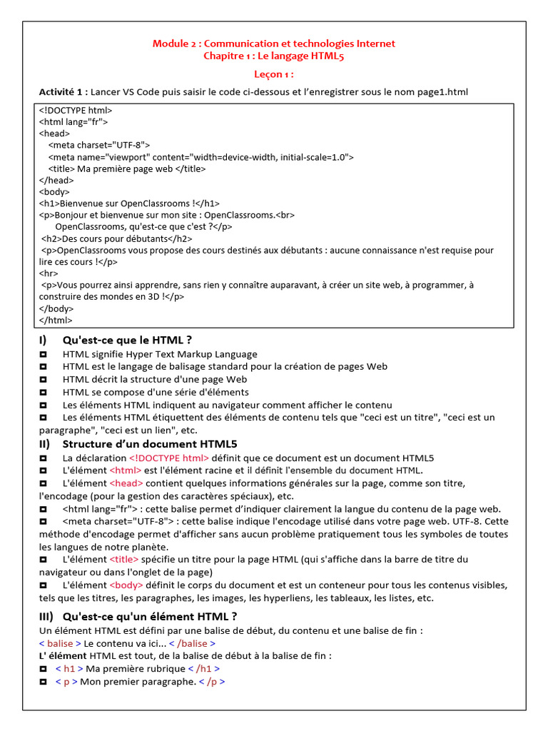 tp1 Structure Page Web html5 | PDF